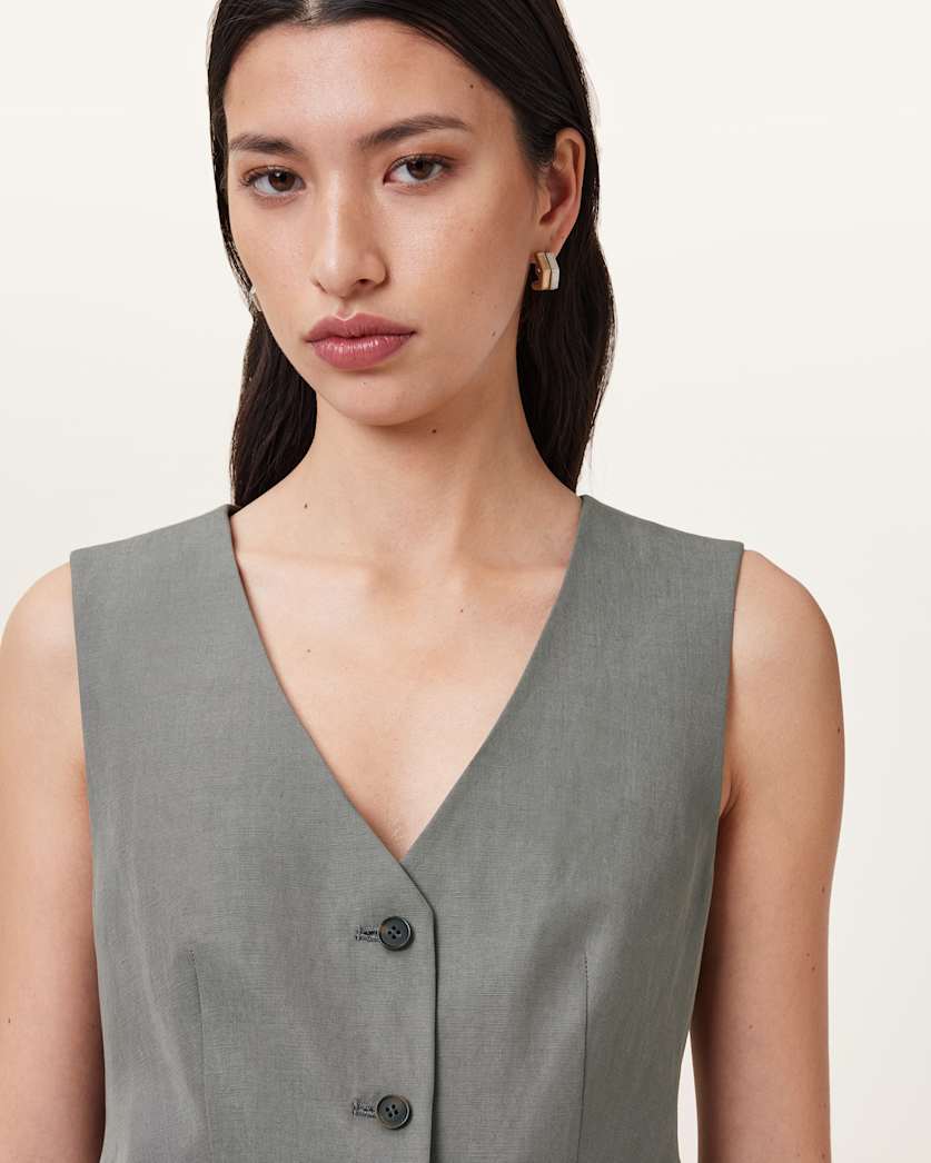 Averie Tencel Relaxed Fit Linen Blend Waistcoat Grey | ALLSAINTS